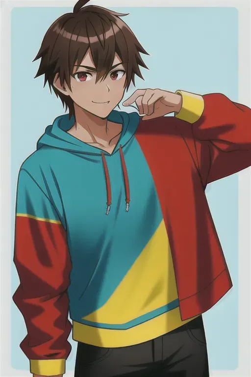 Dopamine Girl Male Brown Hair Red Eyes Tan Skin And Wears A