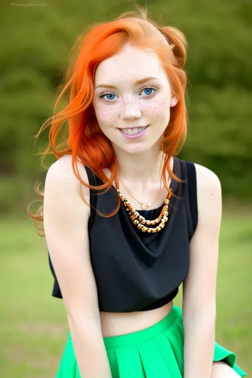 Dopamine Girl Beautiful Face Midrift Mini Skirt Orange Ginger Hair