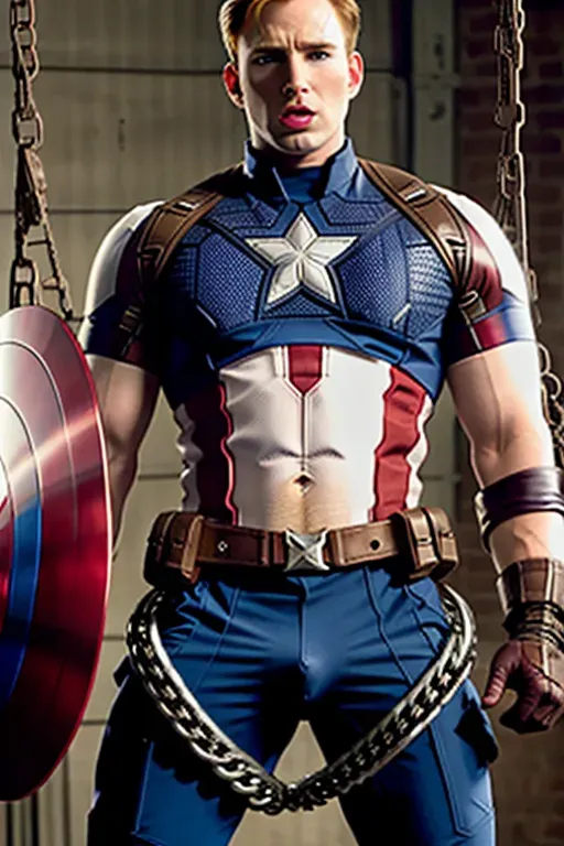 captain america, bdsm, in bondage, tied, chains, chris evans... - AI ...
