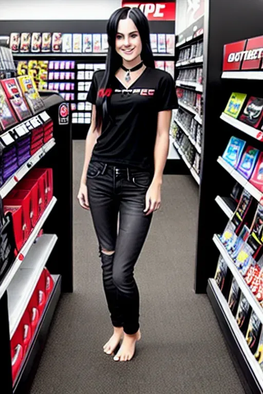 cute topless barefoot thin Caucasian punk female gamestop em... - AI ...