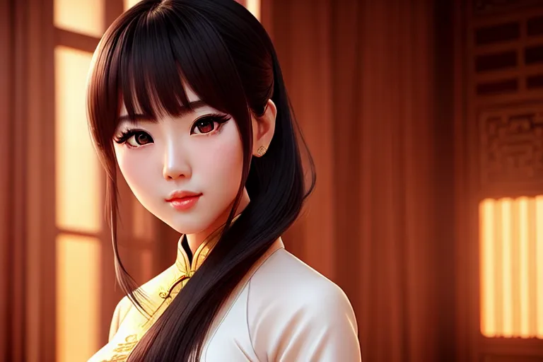 Dopamine Girl - a digital art of,a chinese girl,wearing ao dai,dancing ...
