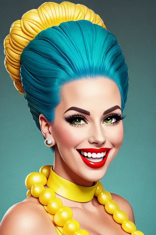 Dopamine Girl - yellow, marge simpson, curvy, tall blue beehive hair ...