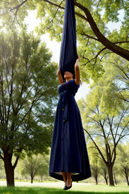 Dopamine Girl - Woman tied to tree, color photo, standing, sack over ...