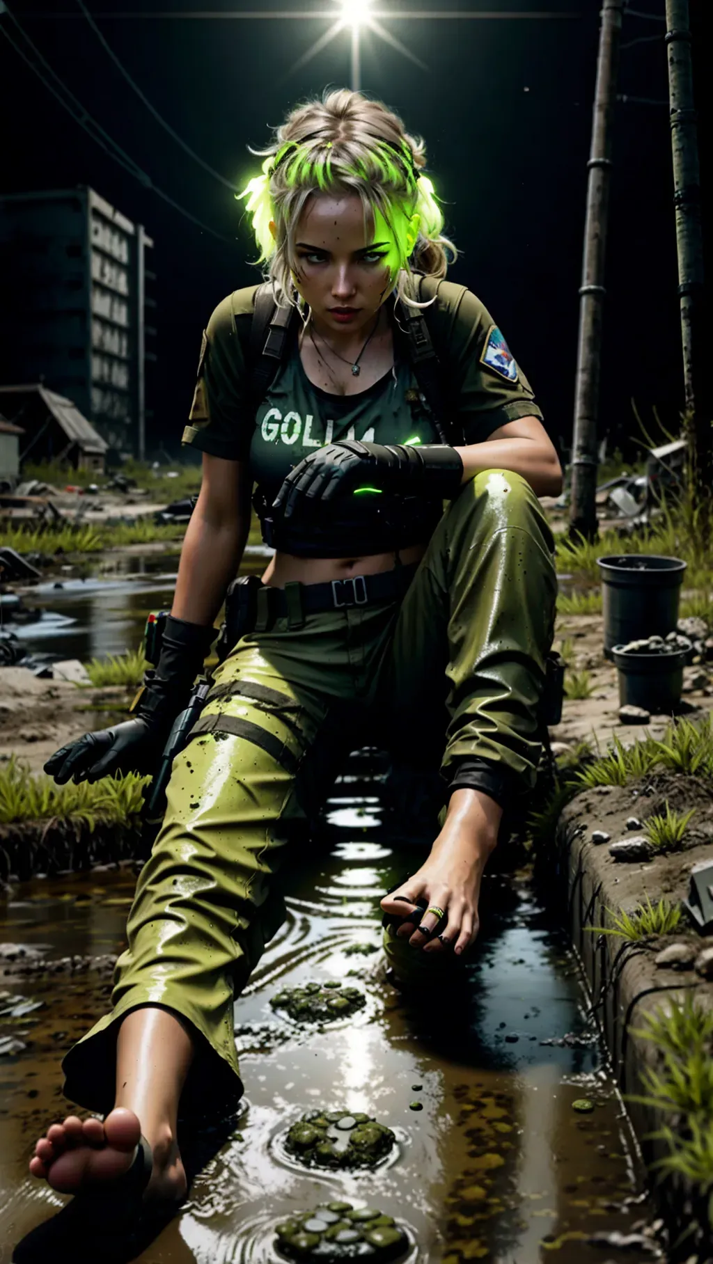 Dopamine Girl - zoomed out, ultrarealistic image, adult barefoot white ...