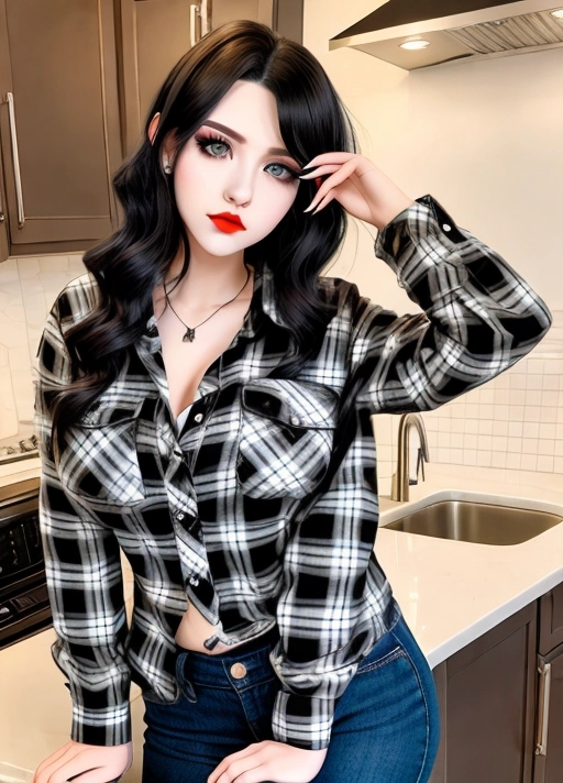 Dopamine Girl Cute Girl Simple Grunge Makeup Pale Colored Eyes Black Hair Big Lips
