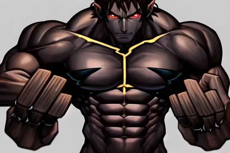 demon, with pitch black skin, brown hair, big muscles, abs, ... - AI ...