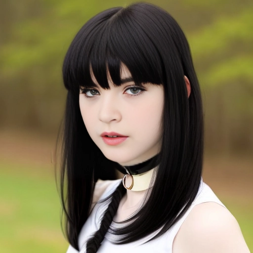 Dopamine Girl A Pale Girl With Black Hair And Bangs With A Collar On