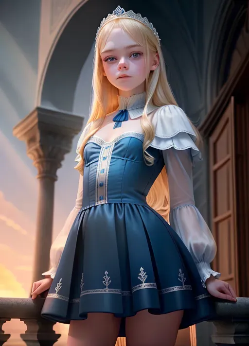 Dopamine Girl Aurora Standing In The Balcony Of A Dark Castle Looking