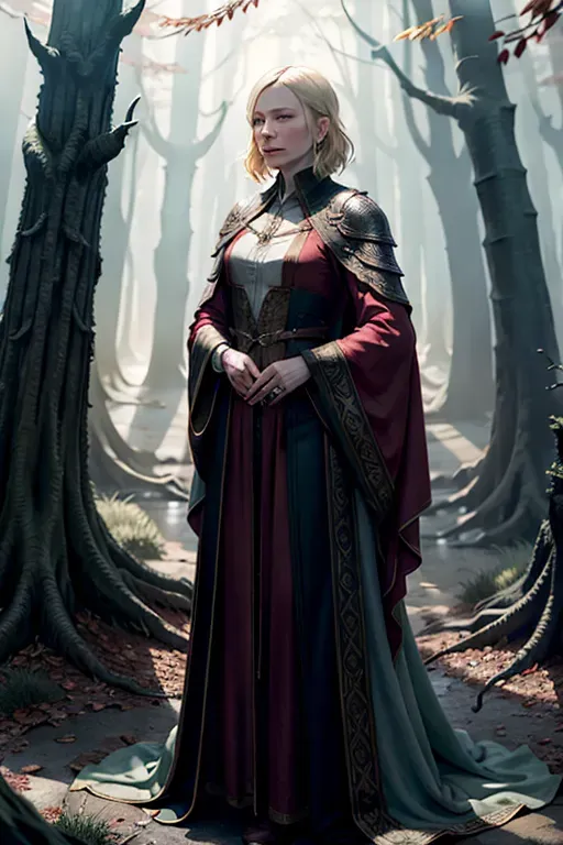 Dopamine Girl - Cate Blanchett, Dungeons and Dragons Archwizard, in fantasy forest, fully ...