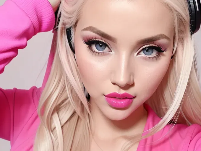 Dopamine Girl - bimbo. Caucasian, blonde hair, pink headphones, head ...