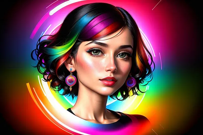 Dopamine Girl - closeup of woman, centered in photo, kandisky Behance HD, psychedelic background ...