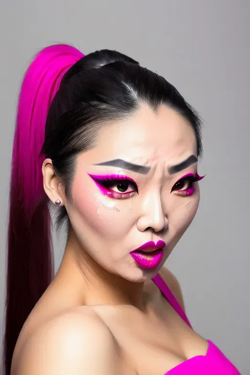 Dopamine Girl - 1 girl, Asian, Slutty, high ponytail, Heavy Makeup, Pink lipstick, head shot ...