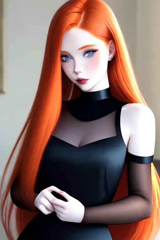 Dopamine Girl Pale Ginger Woman With Long Hair And Blue Eyes Posing