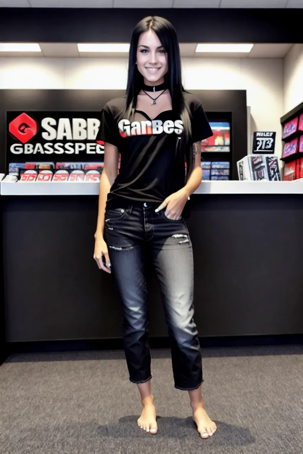 cute topless barefoot thin Caucasian punk female gamestop em... - AI ...