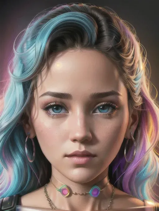 Dopamine Girl Digital Art Jennifer Laurence Face Hyper Maximalist