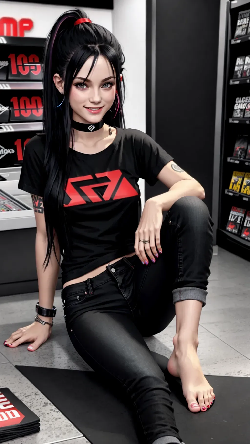 cute topless barefoot thin Caucasian punk female gamestop em... - AI ...