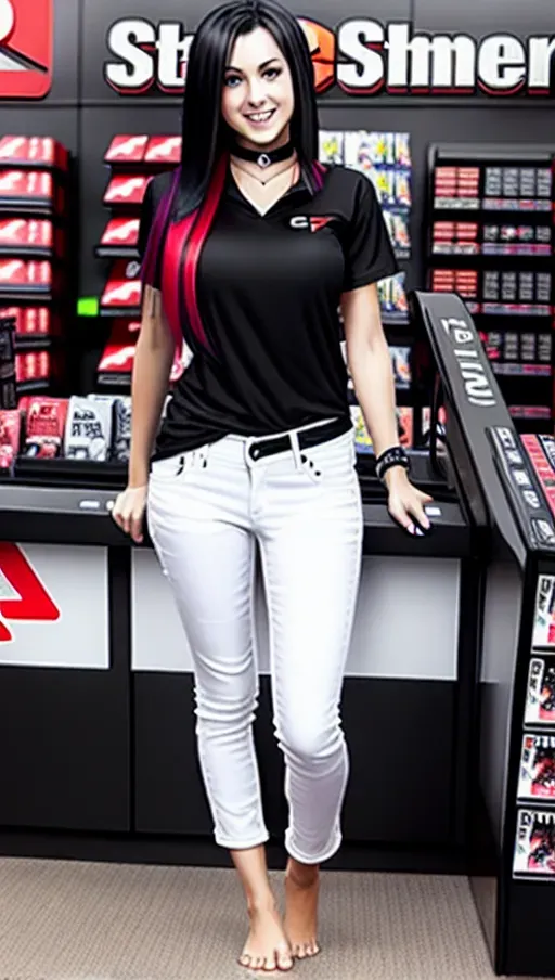 Dopamine Girl - downward perspective of gorgeous barefooted slender ...