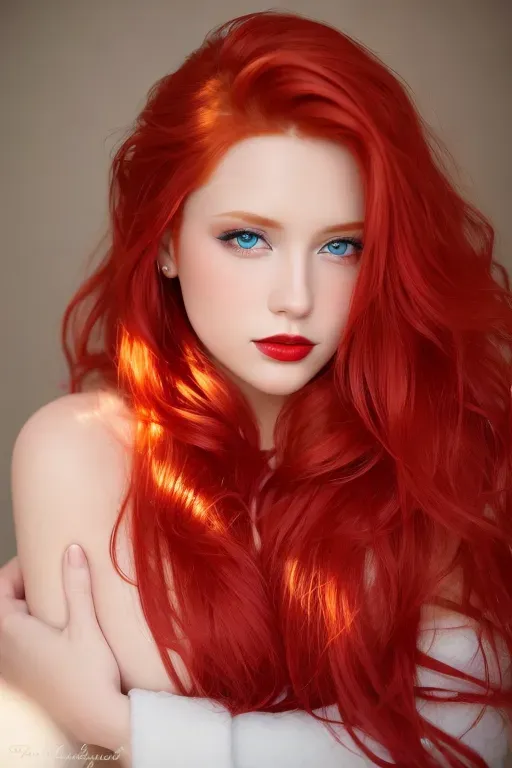 Dopamine Girl Very Pretty Redhead Long Red Hair Blue Eyes Red Lips