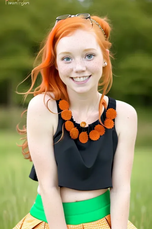 Dopamine Girl Beautiful Face Cute Smile Midrift Mini Skirt Orange