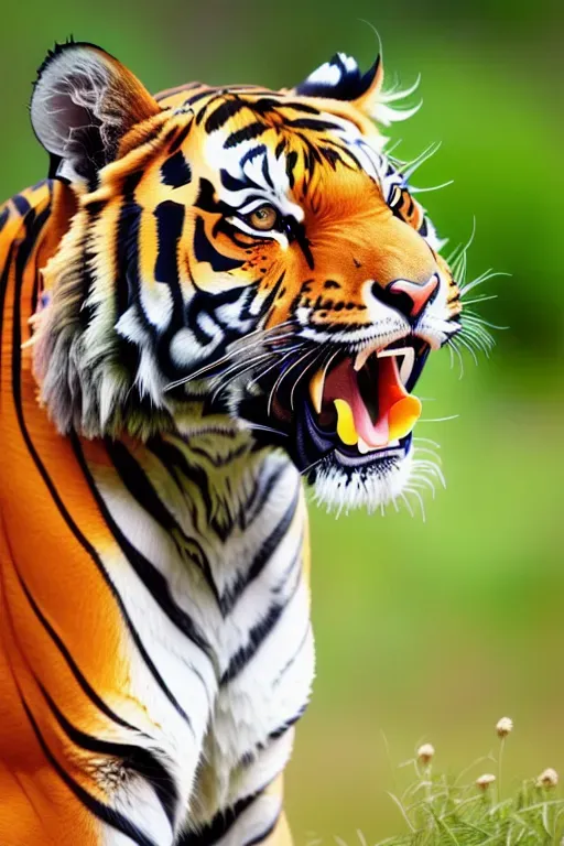 a female tiger being overcome by a powerful (((sneezing fit)... - AI ...