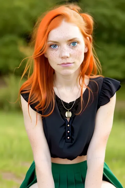 Dopamine Girl Beautiful Face Subtle Smile Mini Skirt Orange Ginger