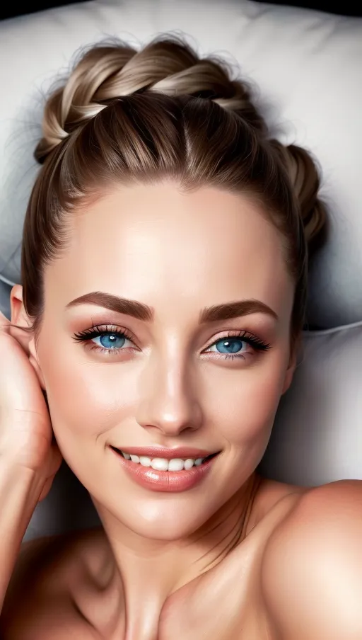 Dopamine Girl Head Lying On Pillow Extreme Facial Close Up Solo Beautiful Woman