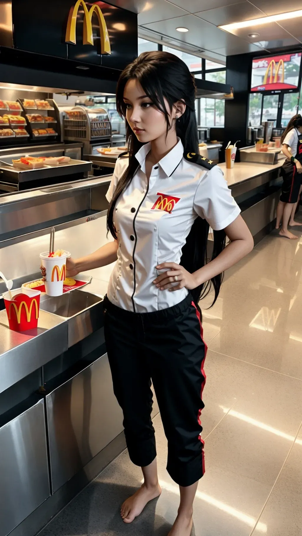 full-body image, gorgeous short slender barefoot punk female... - AI ...