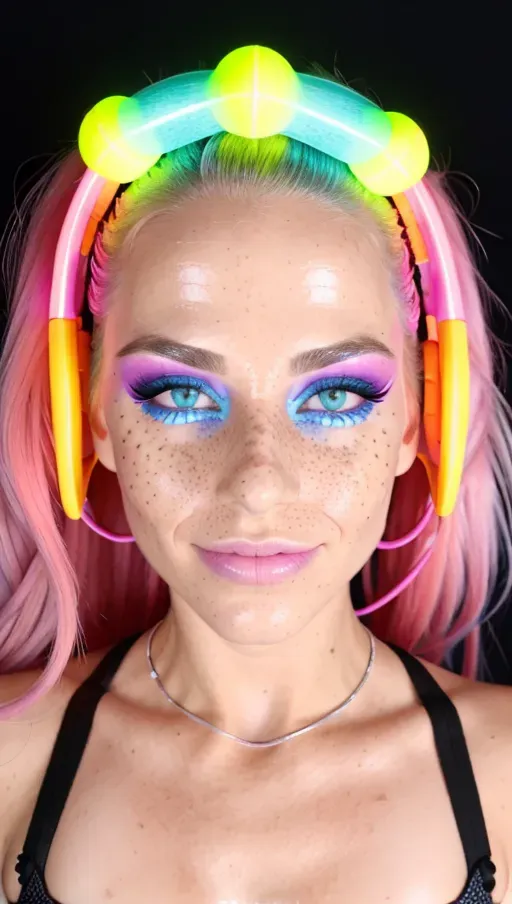 Dopamine Girl - replicate inspiration face, freckles, rave outfit ...