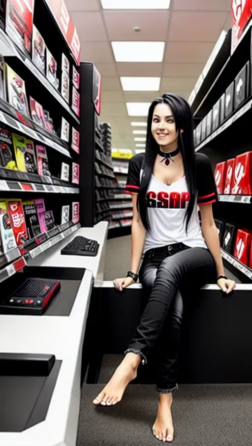 Dopamine Girl - downward perspective of gorgeous barefooted slender ...