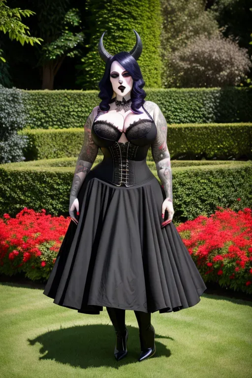 Dopamine Girl - wide shot, 25 year old, an devil, thicc, goth clothes ...