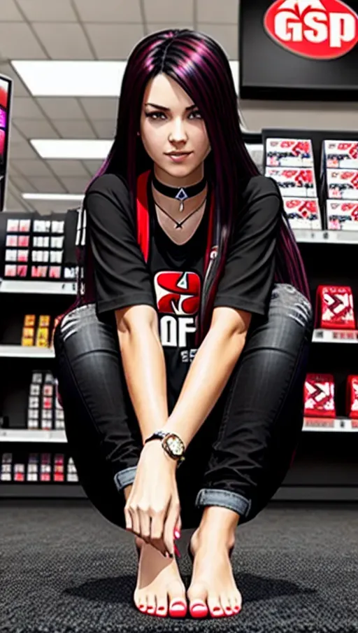 Dopamine Girl - downward perspective of gorgeous barefooted slender ...