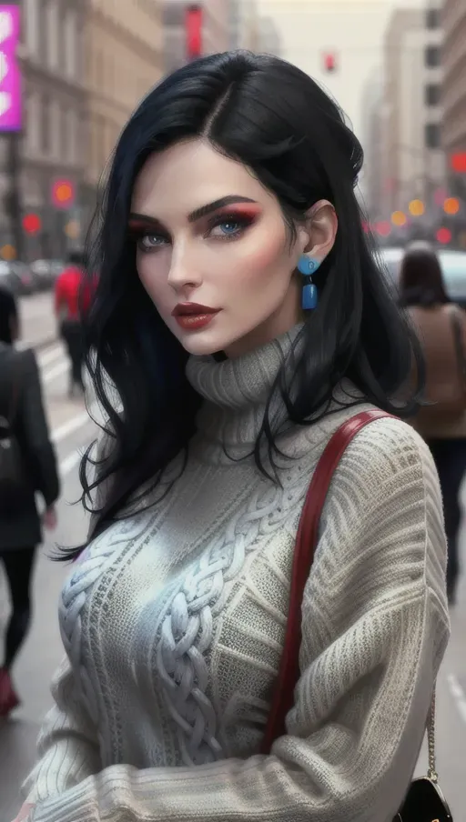 Dopamine Girl Sexy Girl With Black Hair Holding A Iphone Red Sweater