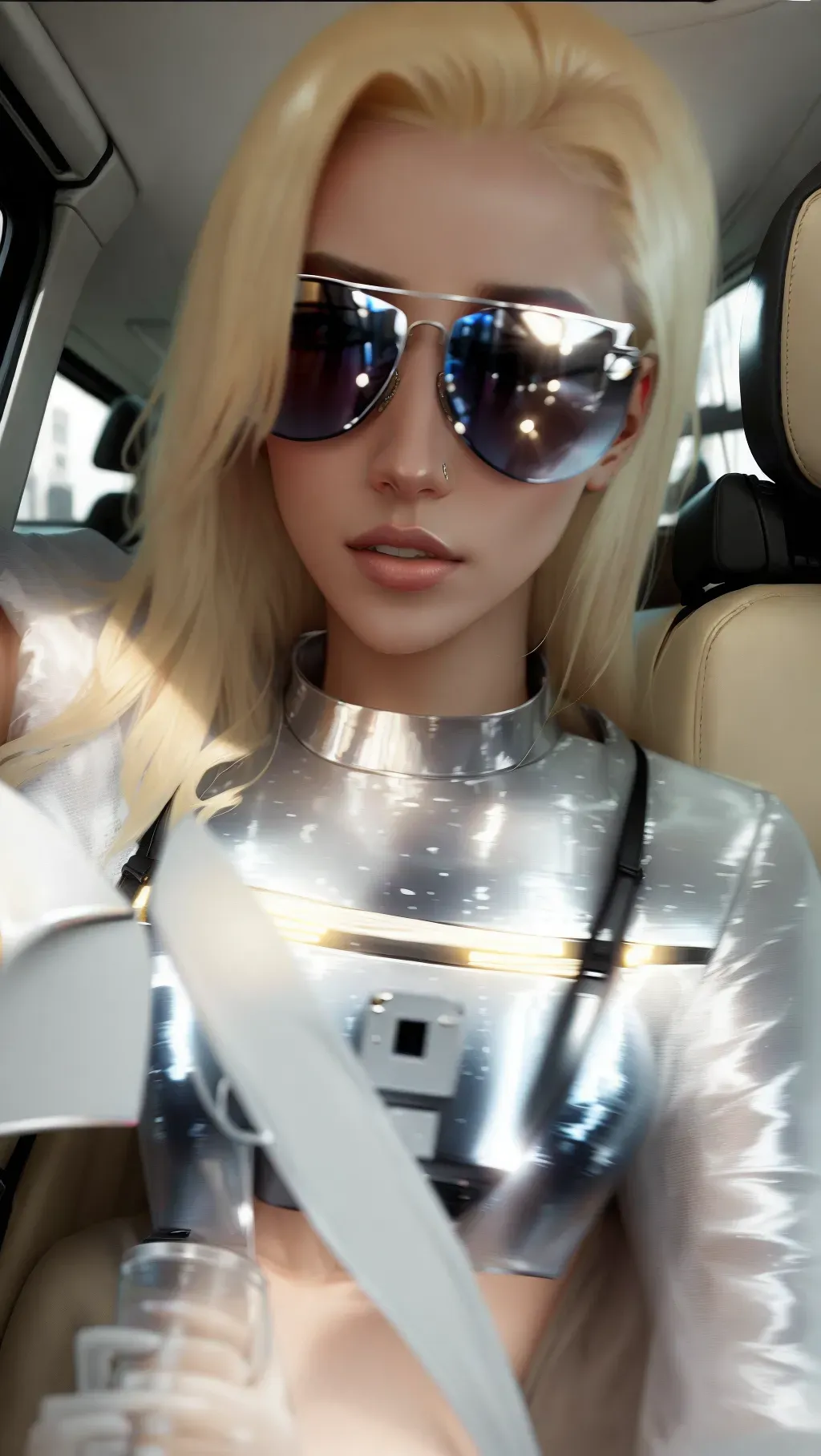 Dopamine Girl Girl With Blonde Hair Wearing Reflective Sunglasses