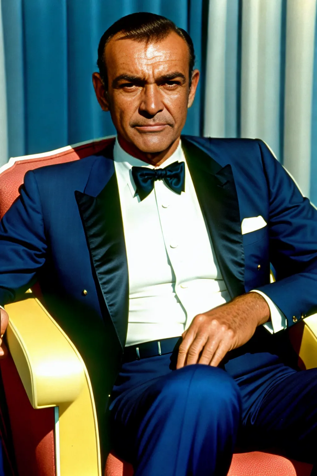 Dopamine Girl - 1960s, Sean Connery, as agent 007, sitting in a chair at a hotel, in the Bahamas ...