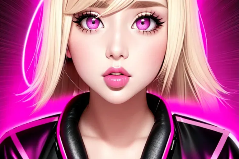 bimbo. Caucasian, blonde hair, pink headphones, head facing... - AI Art ...