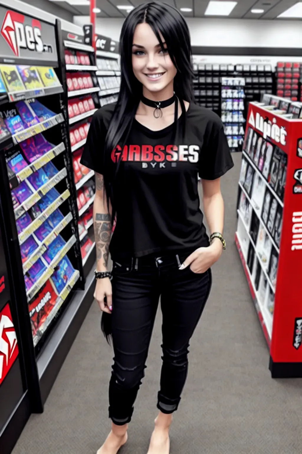 cute topless barefoot thin Caucasian punk female gamestop em... - AI ...