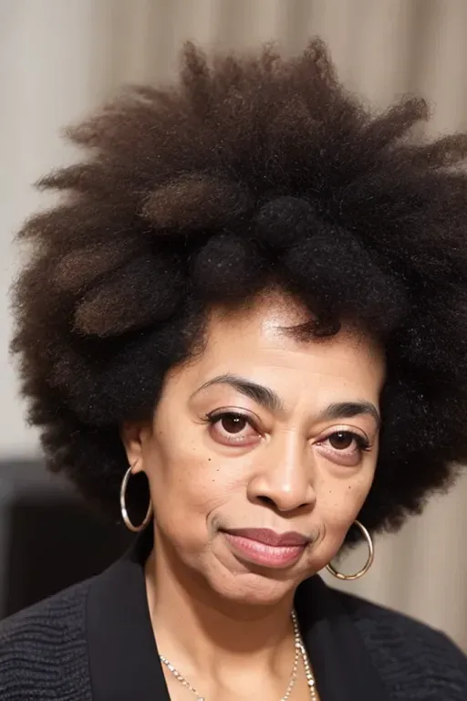 Angela Davis, young face, Afro, charming face,beautiful lips... - AI ...