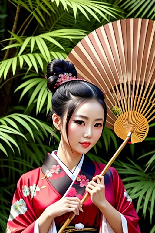 Dopamine Girl - chinese woman, wearing kimono, dark hair, hair in bun ...