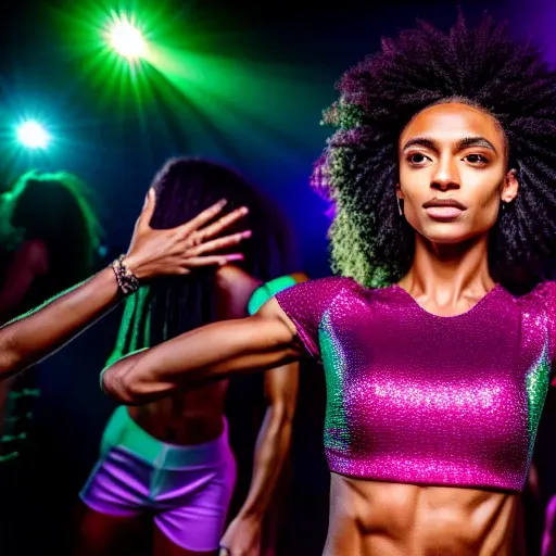 Dopamine Girl - athletic, abs, , (short hair), medium breasts,high cheekbones, pale, glittering ...