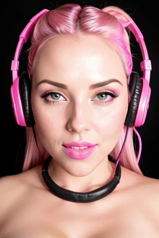 Dopamine Girl Photograph Face Closeup Bimbo Hypnotized Expression Mesmerized Pink Room 