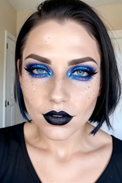 Dopamine Girl - replicate inspiration face, freckles, black hair, goth ...