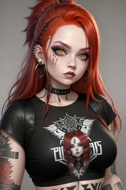 Dopamine Girl - Young heavy metal woman, cute face, straight red hair ...