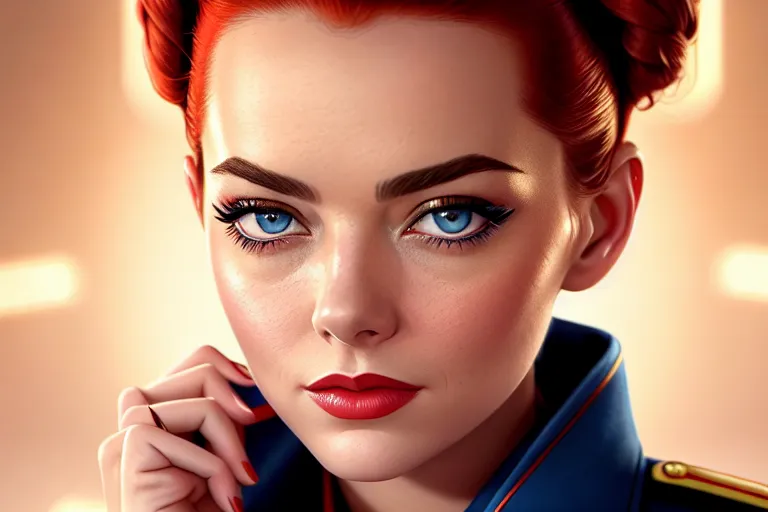 Dopamine Girl - a color pencil draw of,emma stone,wearing soviet ...