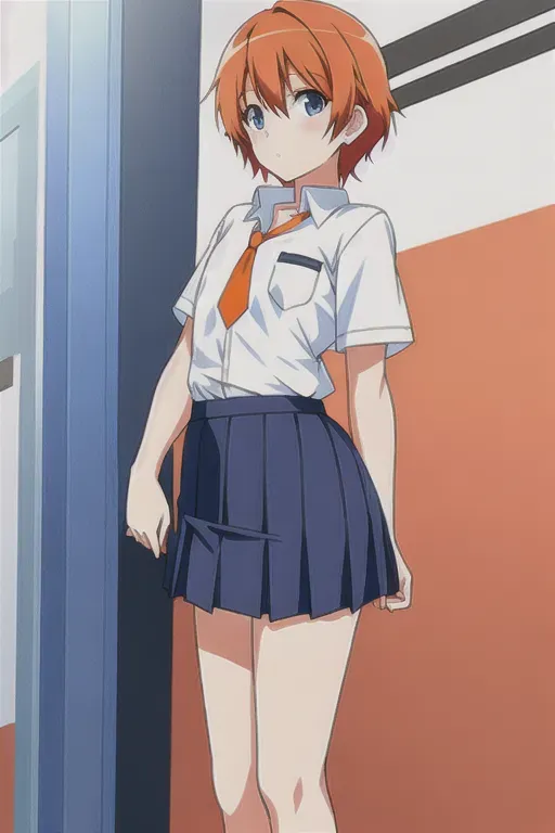 Anime Girl Short Orange Hair Blue Eyes